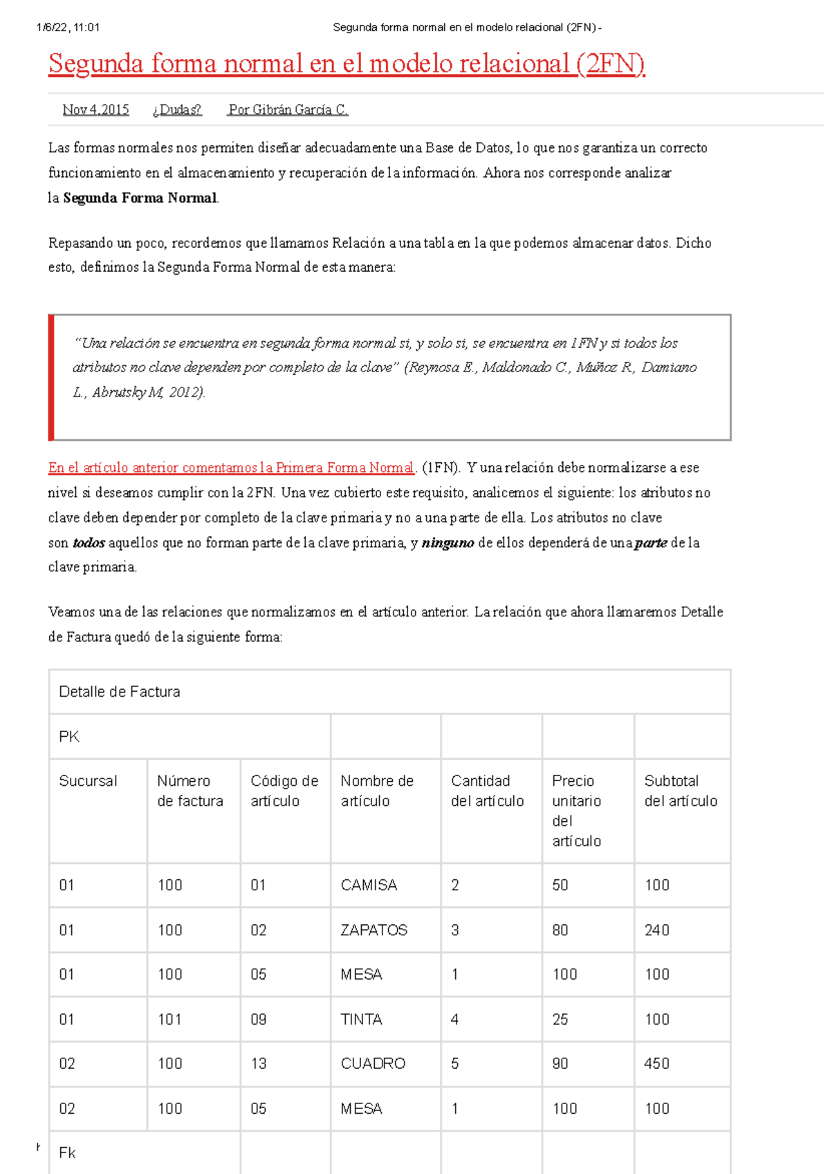 Segunda forma normal en el modelo relacional (2FN) - - Studocu
