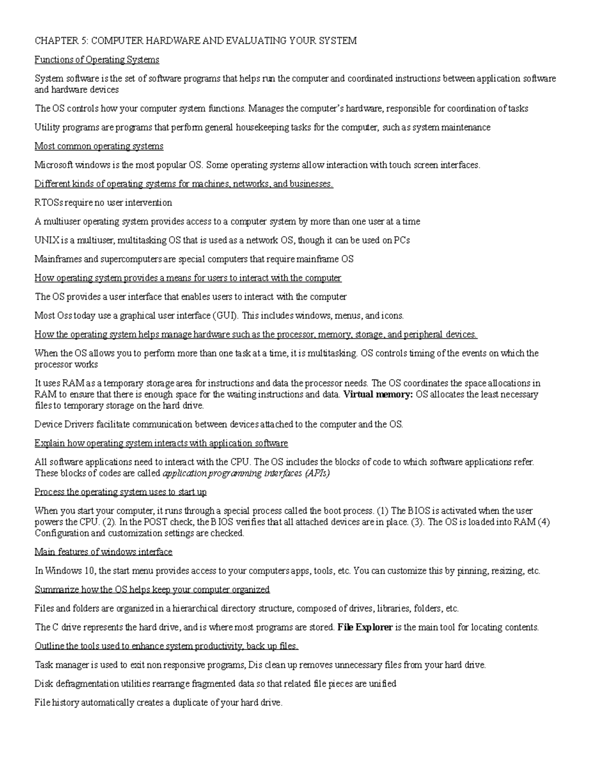 CIS CH 5 Notes - CHAPTER 5: COMPUTER HARDWARE AND EVALUATING YOUR ...