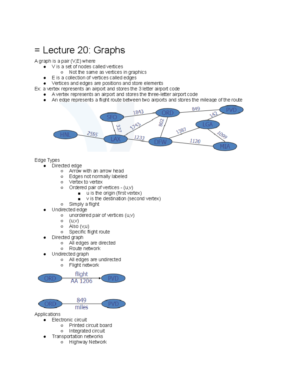 Lecture 20 - Graphs - = Lecture 20: Graphs A graph is a pair (V,E) where V is a set of nodes ...