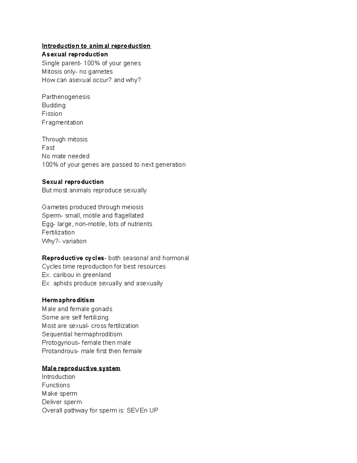 gen bio 2 Lecture 14 - Introduction to animal reproduction Asexual ...