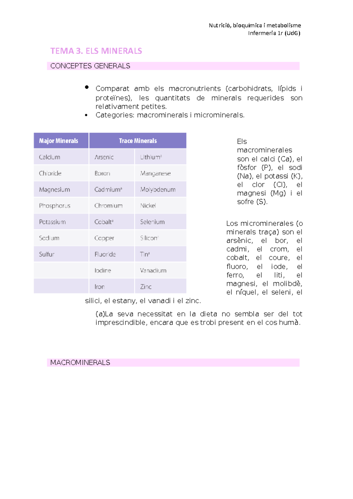 Tema 3. Els minerals - apunts - Nutrició, bioquímica i metabolisme ...
