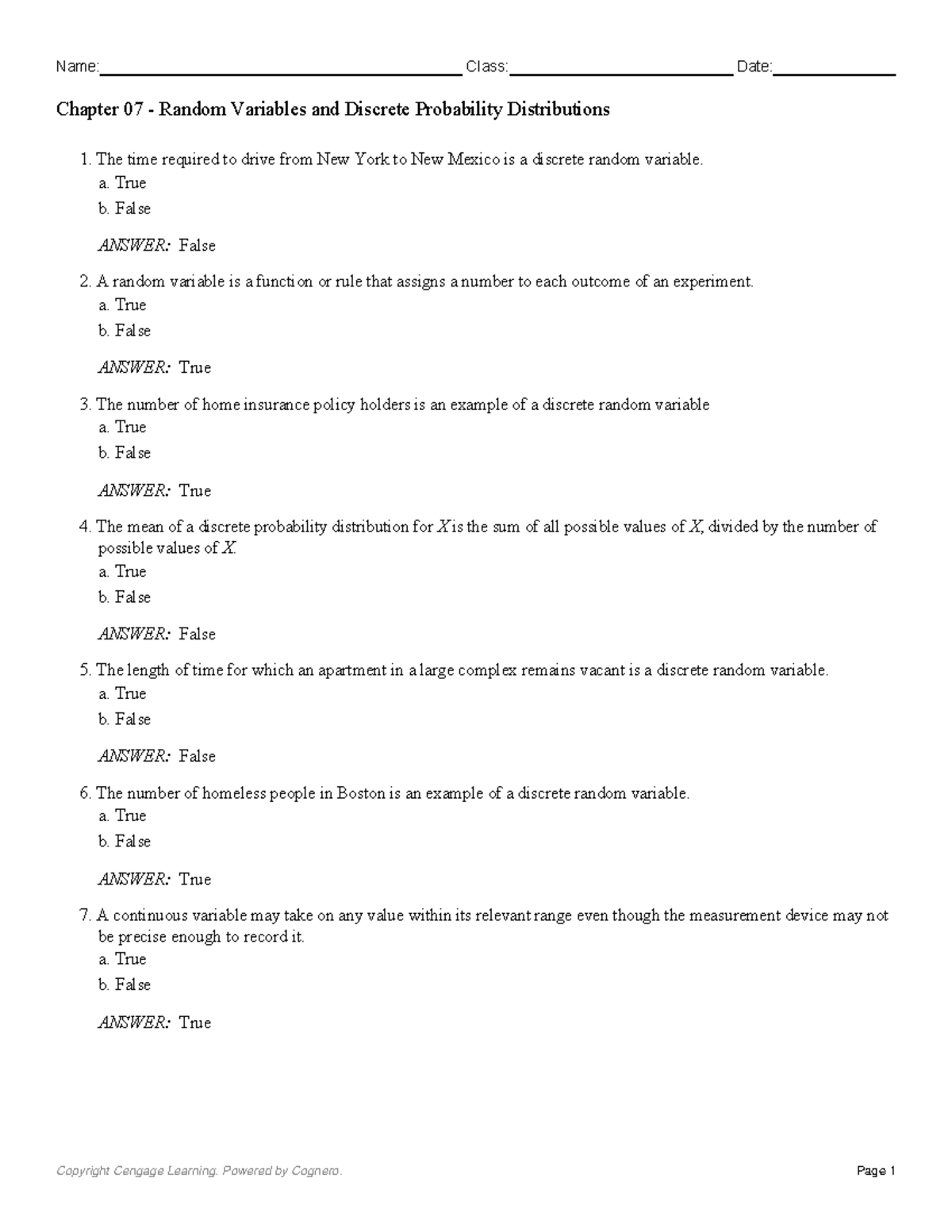 Chapter 07 Random Variables and Discrete Probability Distributions - - Studocu