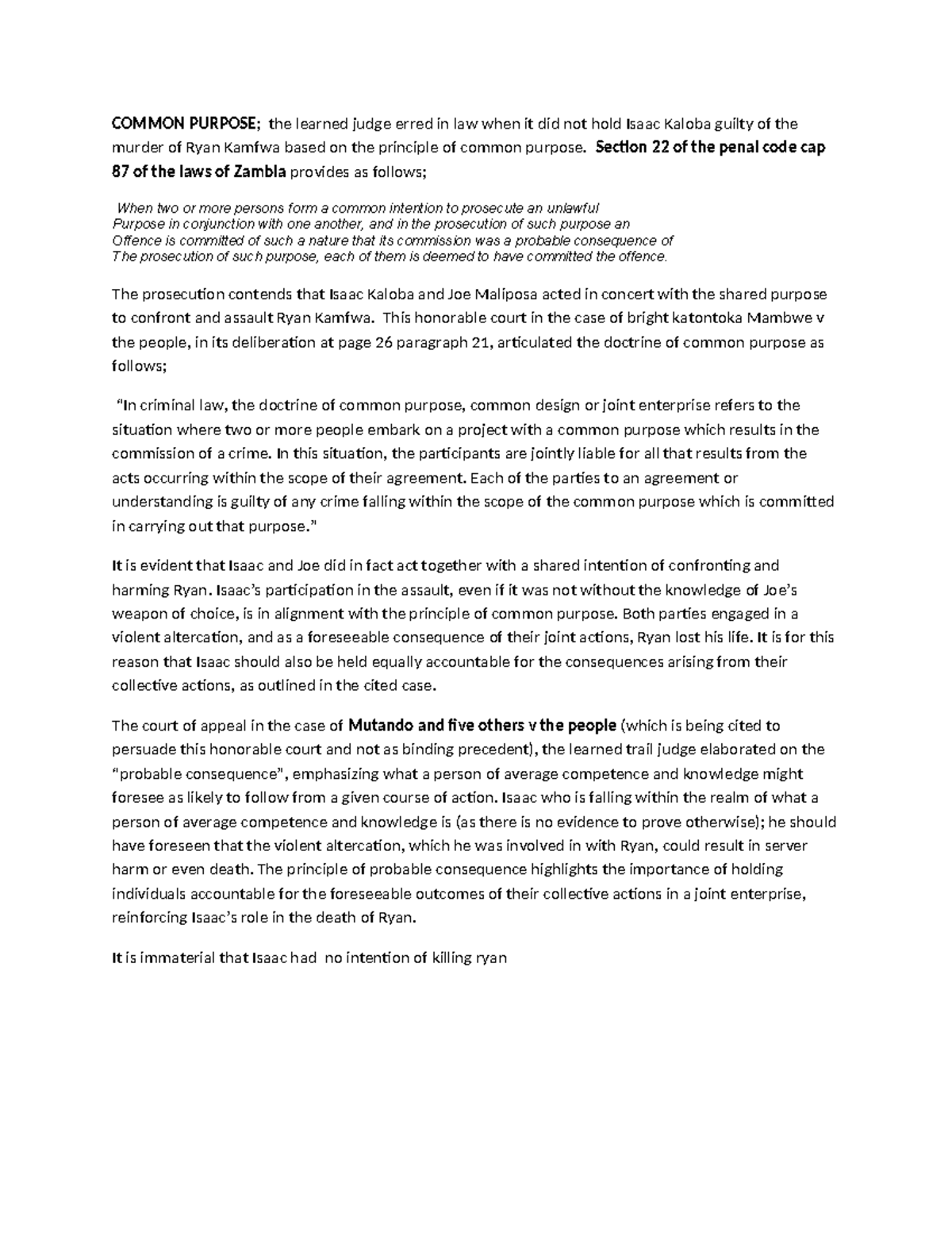 Common purpose (joint enterprise) - COMMON PURPOSE; the learned judge ...