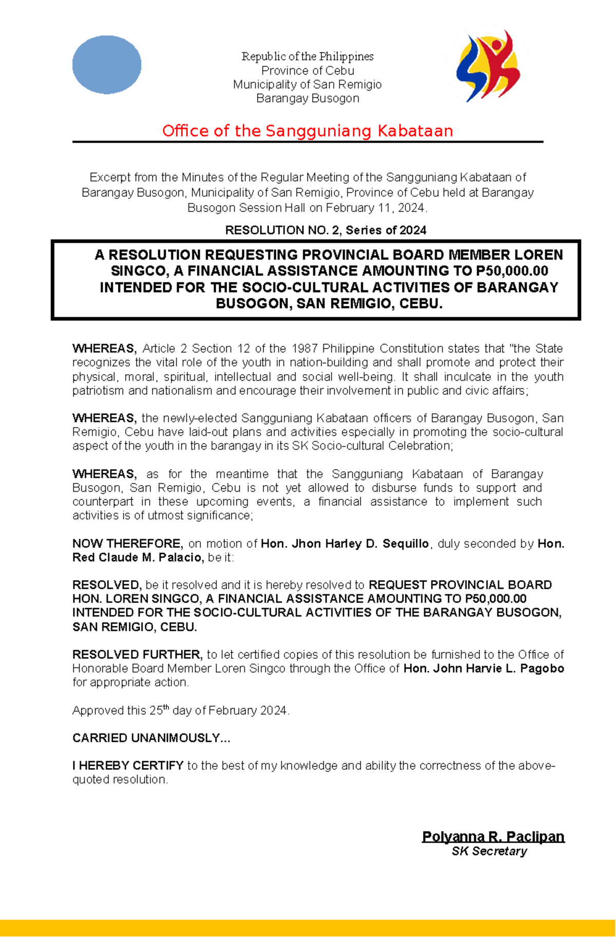 Resolution-number-twwooooo 2 - Republic of the Philippines Province of ...