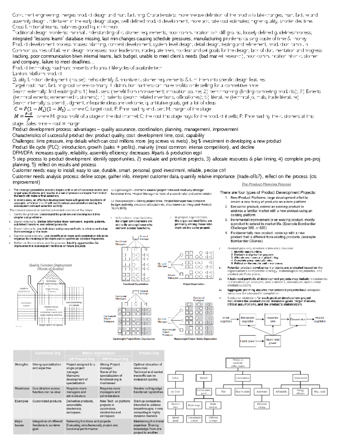 MIAE 380 midterm cheat sheet - Concurrent engineering: merges product ...