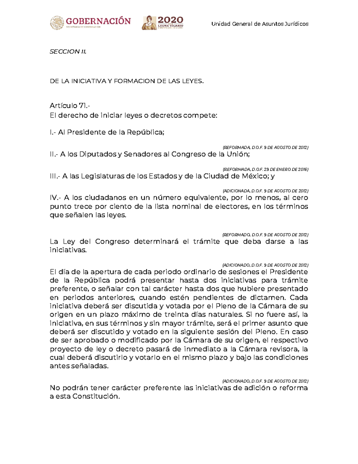 Articulo 71 - Unidad General de Asuntos JurÌdicos SECCION II. DE LA ...