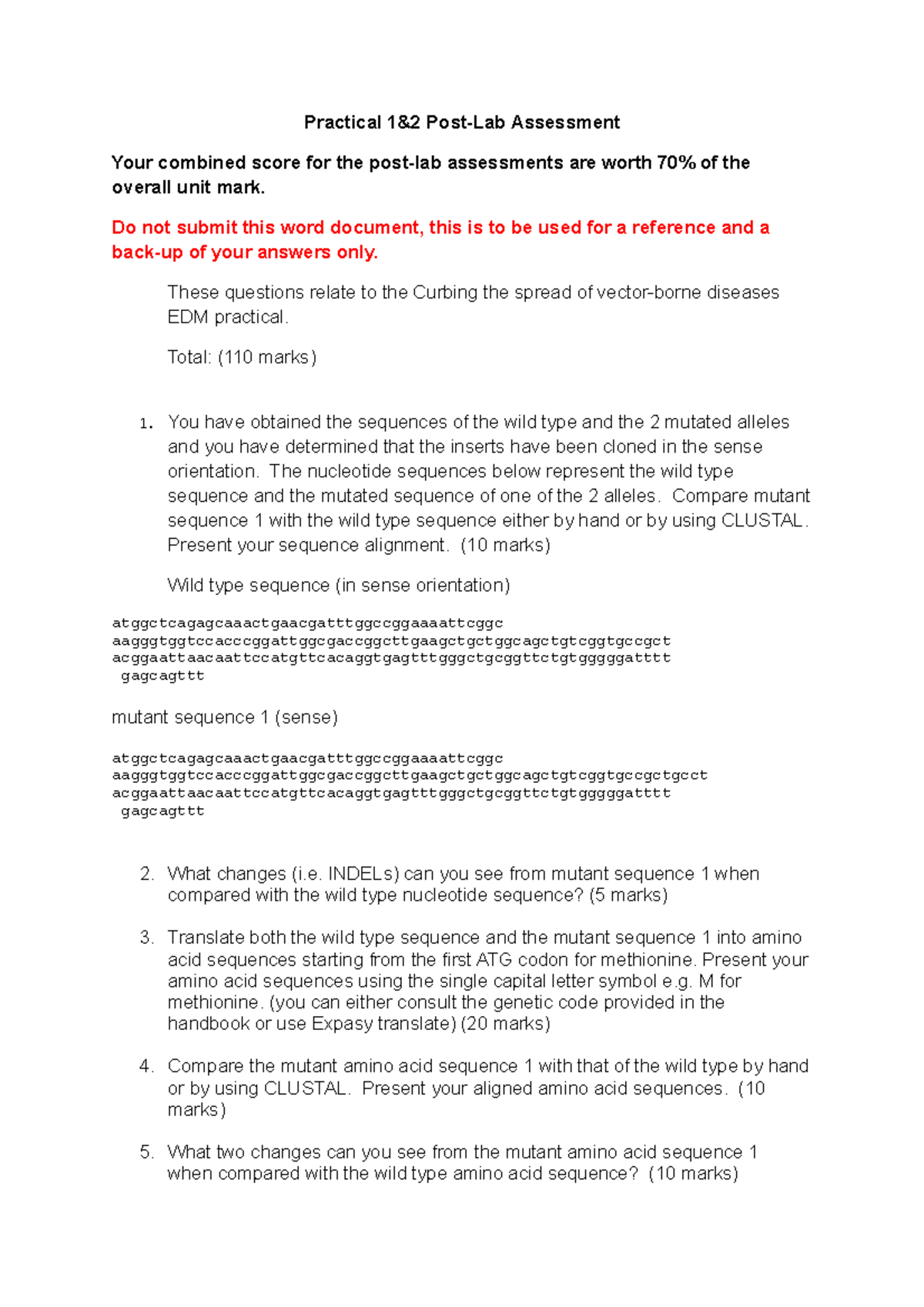 Practical 1&2 Post Lab - Lab - Practical 1&2 Post-Lab Assessment Your ...