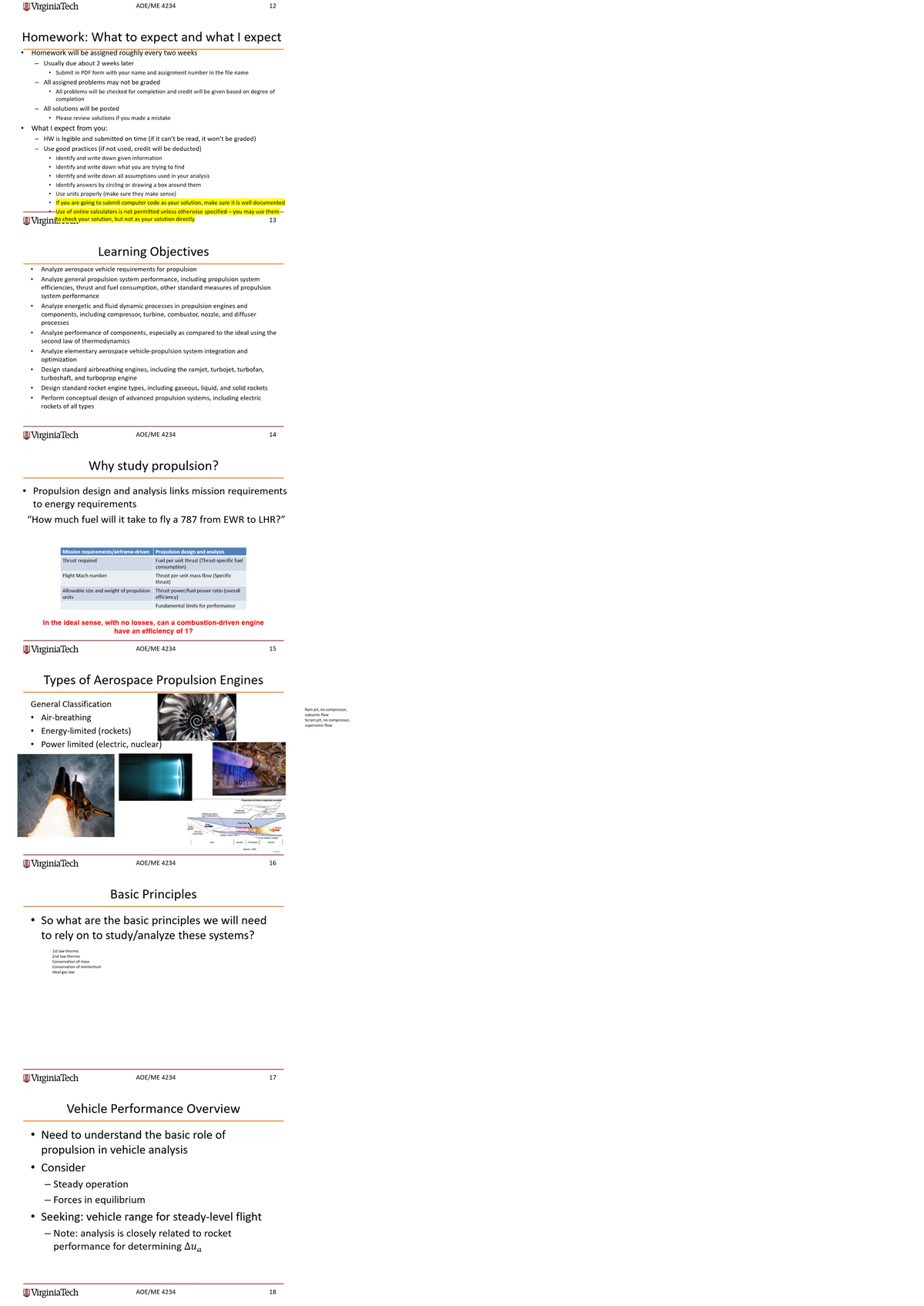 Lec 1 - lecture 1 - AOE4234 - Ram jet, no compressor, subsonic flow ...