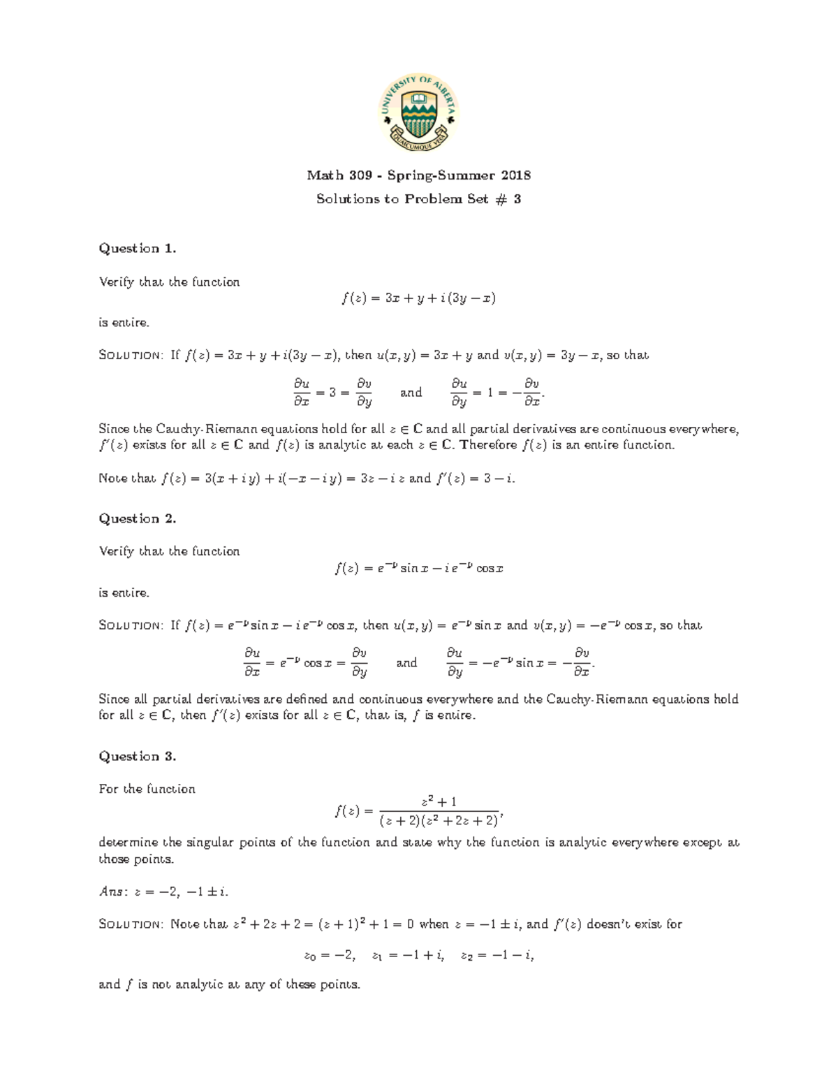 Soln3 - Math 309 - Spring-Summer 2018 Solutions to Problem Set # 3 ...
