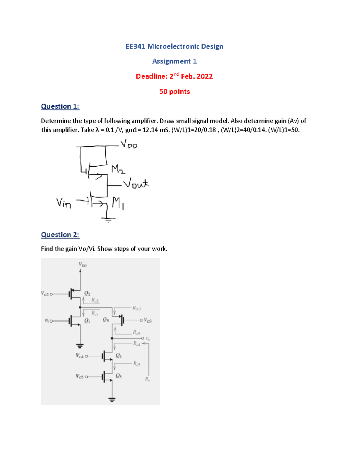 Assignment 1 - Assingment 1 for this course - EE341 Microelectronic ...