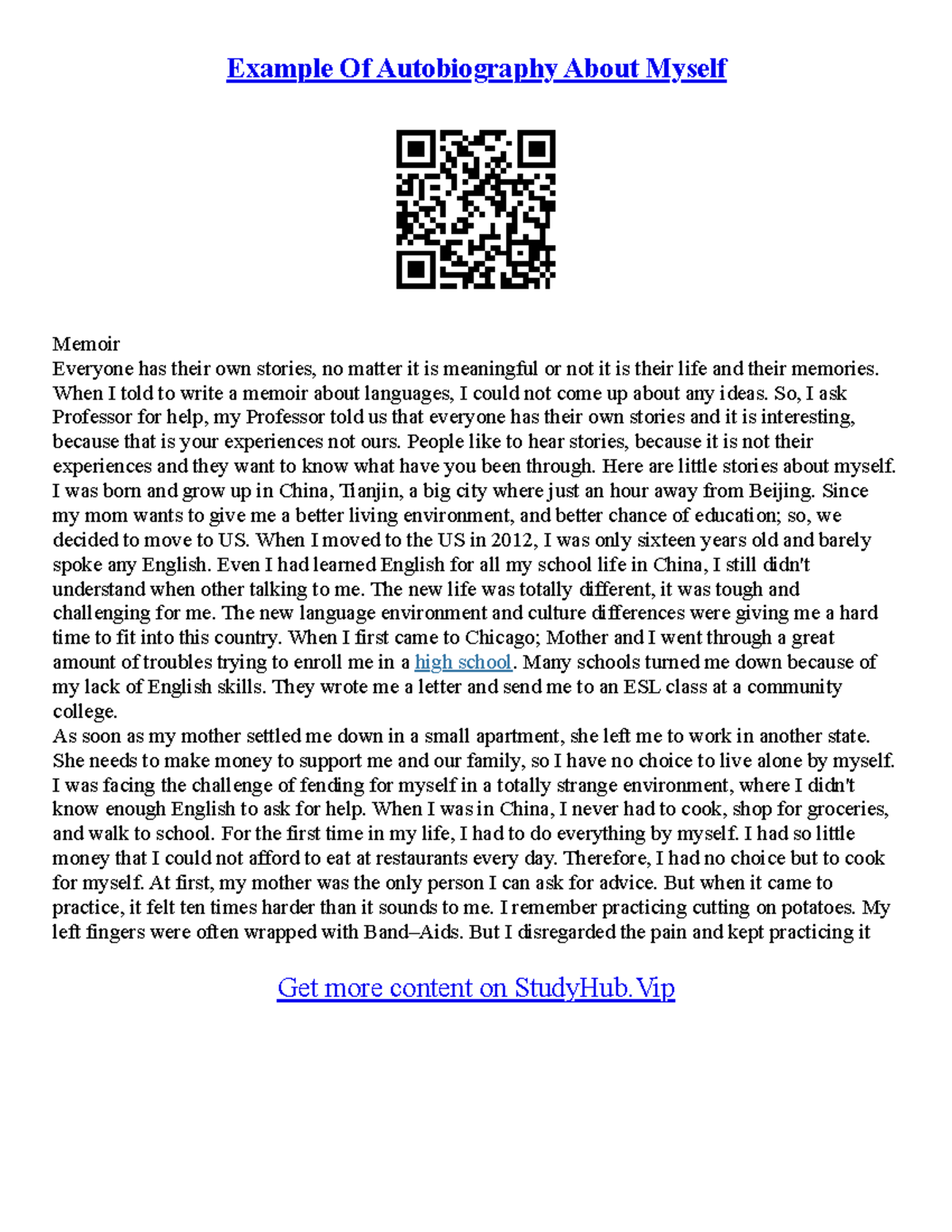 Sample Memoir Essays - Example Of Autobiography About Myself Memoir ...