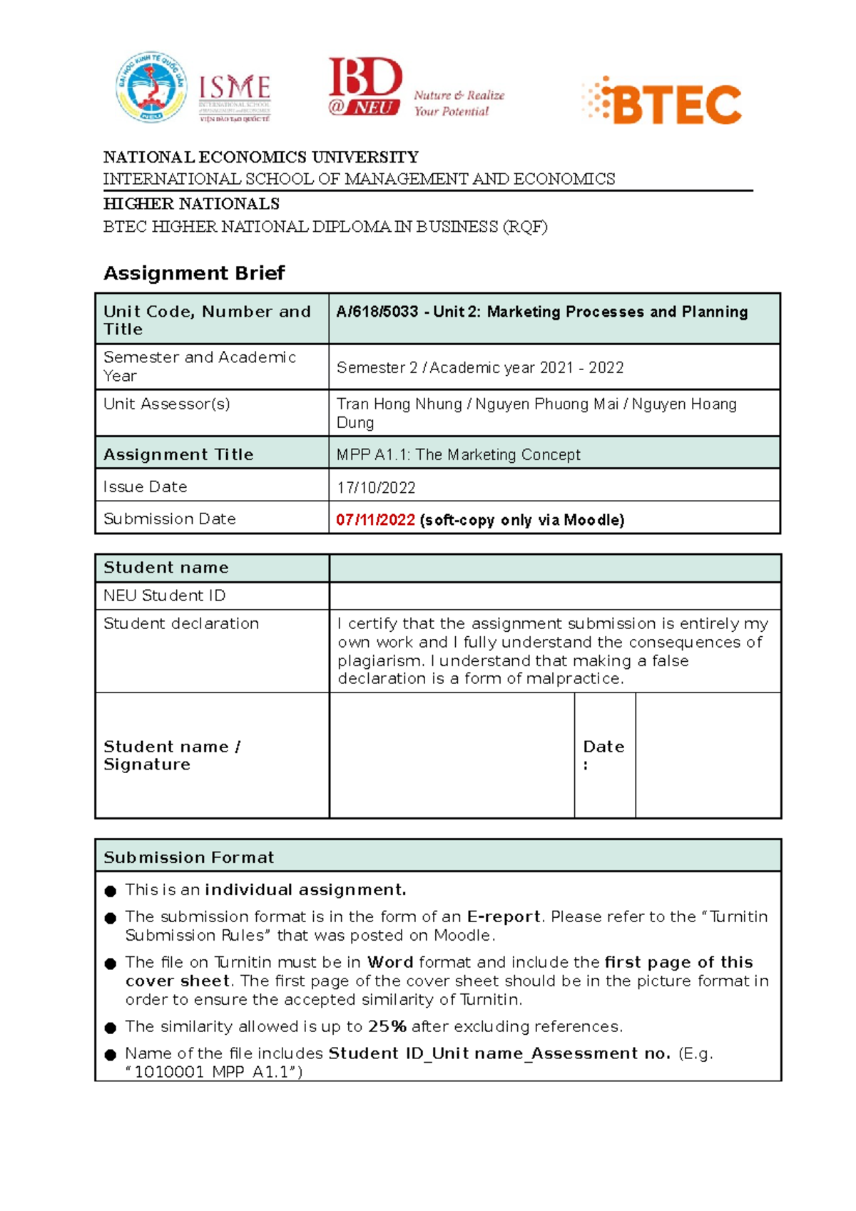 1. Assignment Brief MPP A1.1 102022 - NATIONAL ECONOMICS UNIVERSITY ...
