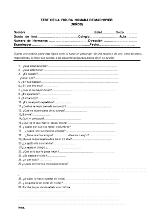 Test de la Figura humana de Machover (aplicación) - PSICODIAGNOSTICO DE ...