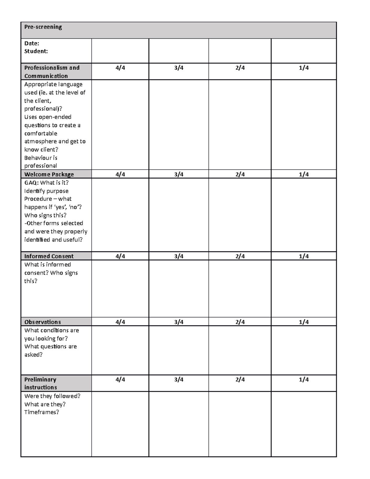 Prescreening Hr and BP Practical Exam Rubric - Pre-screening Date ...