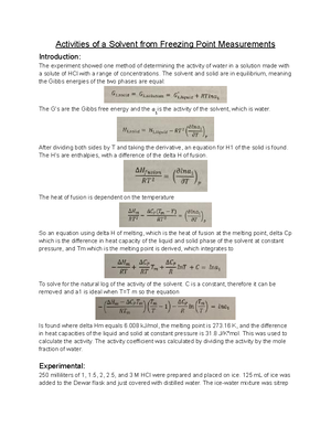 Lab 5 handout - CHEM 360 L EXPERIMENT 5 Activities of a Solvent from ...