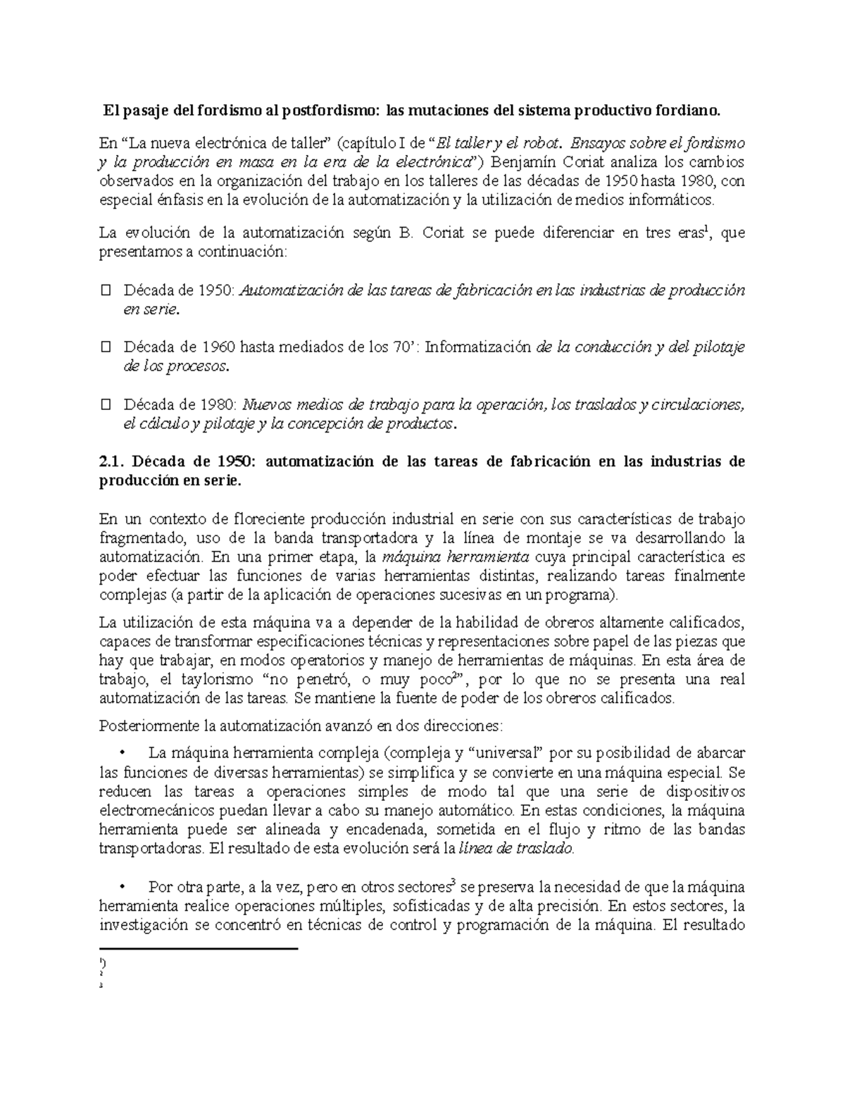 Clase 10 05 sociologia - El pasaje del fordismo al postfordismo: las ...