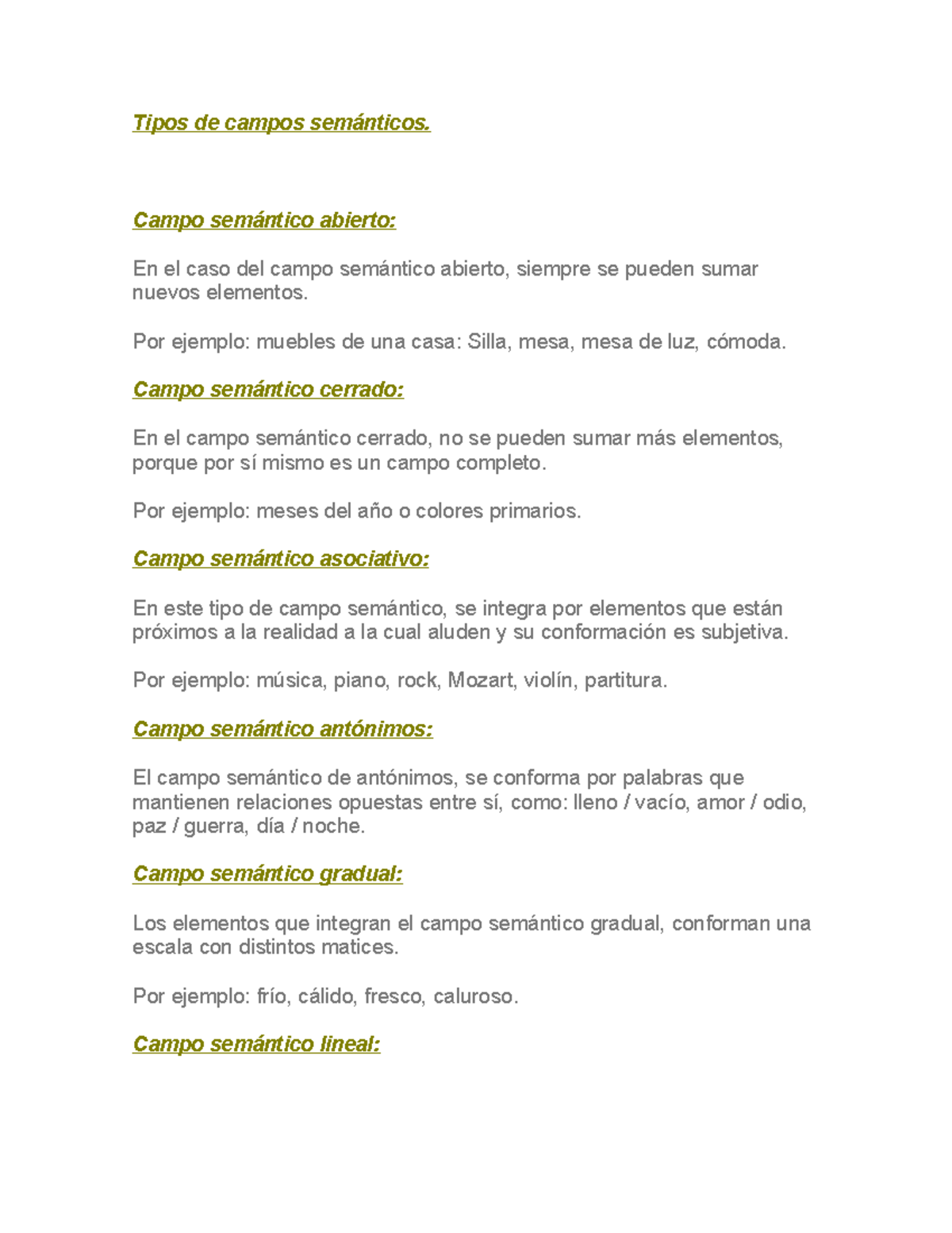 Campo semántico abierto - Tipos de campos semánticos. Campo semántico ...