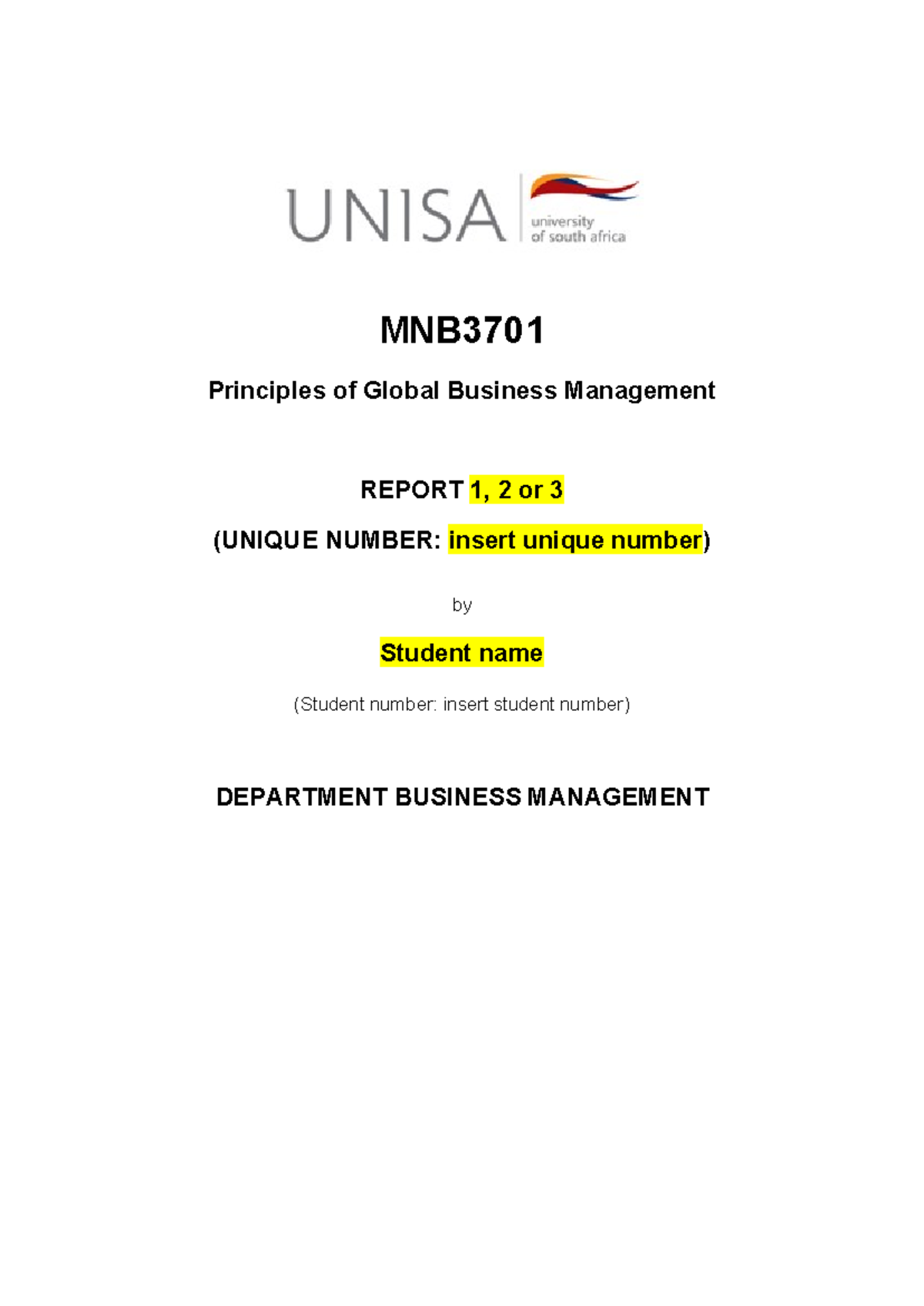 Cover page and declaration (3) (2) (2) - MNB1501 - MNB Principles of ...