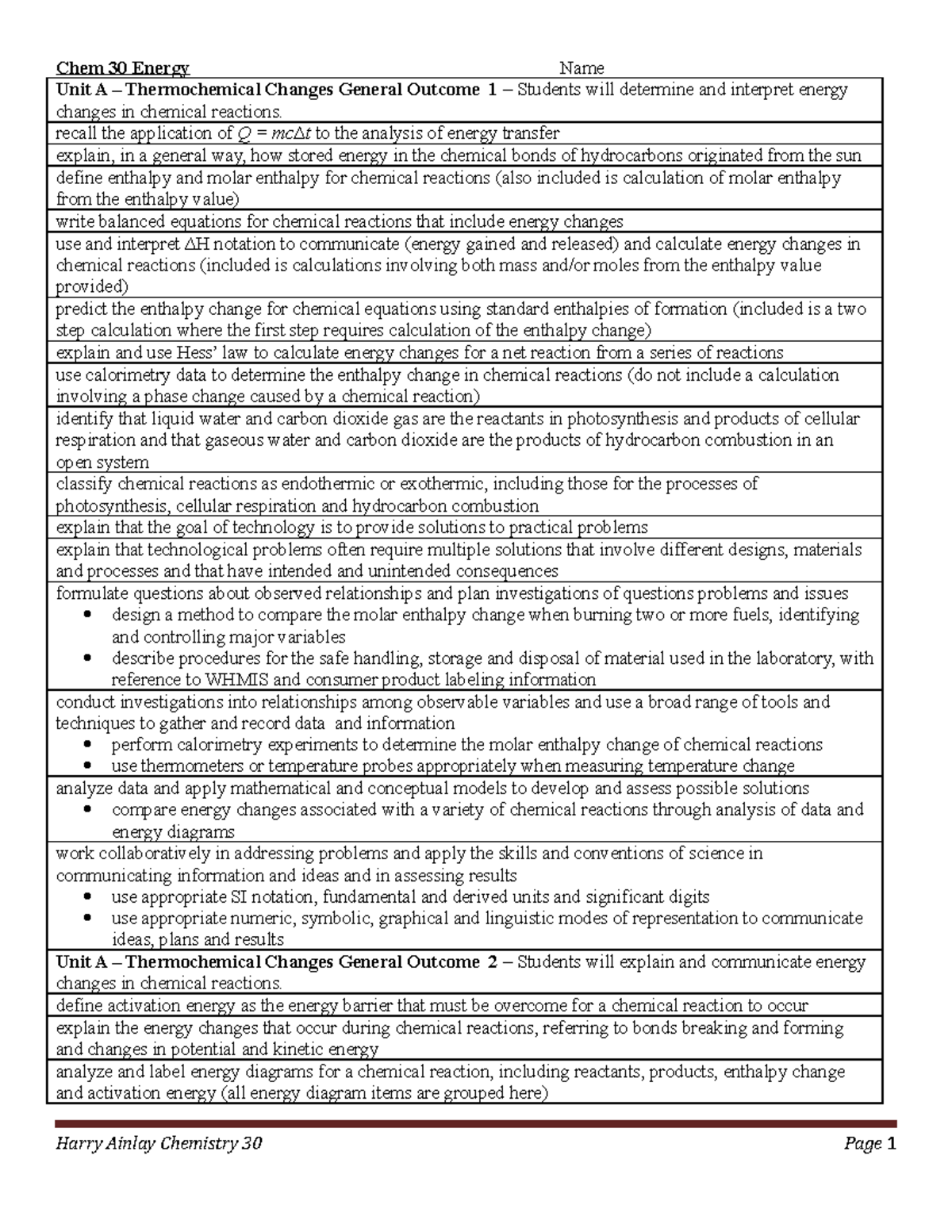 Thermochemistry 2016 Workbook Diner - Chem 30 Energy Name ...
