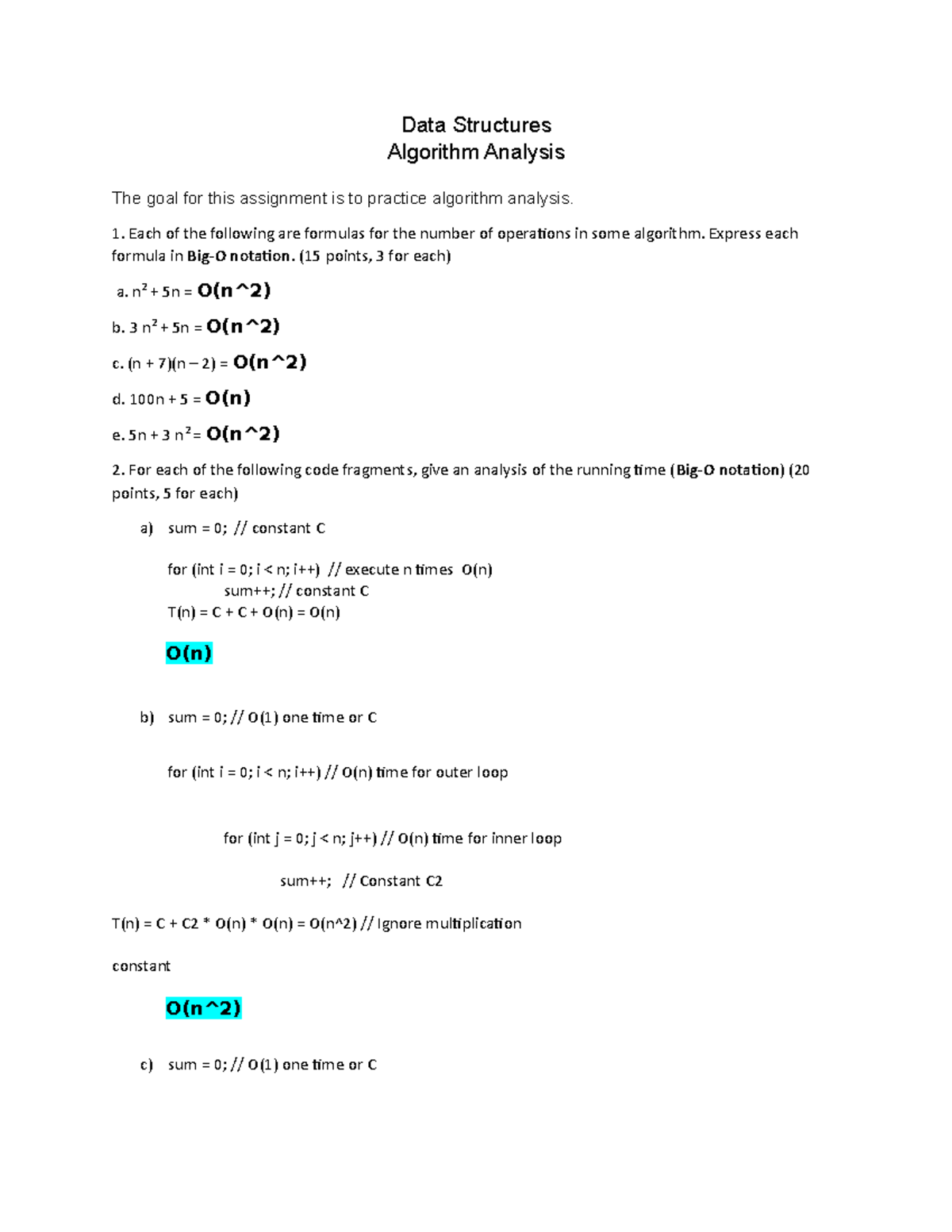 Assingment Algorithm Analysis - CS 3304 - Studocu