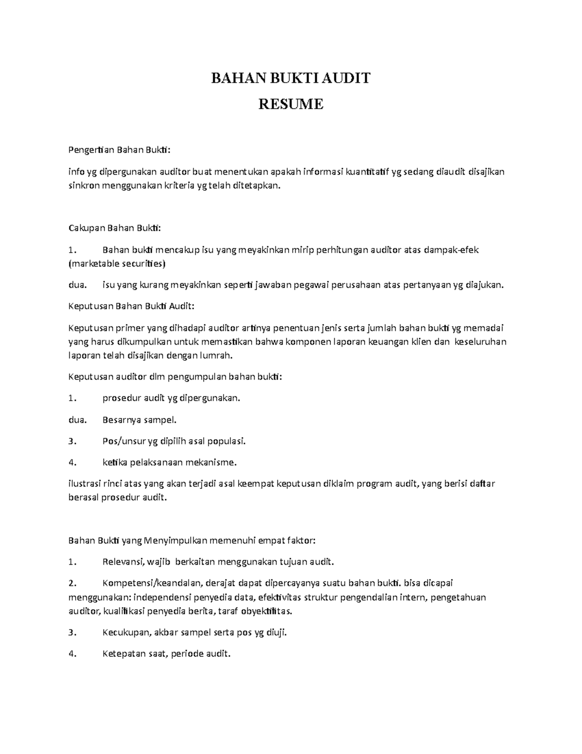 Bahan Bukti Audit Resume - BAHAN BUKTI AUDIT RESUME Pengertian Bahan ...