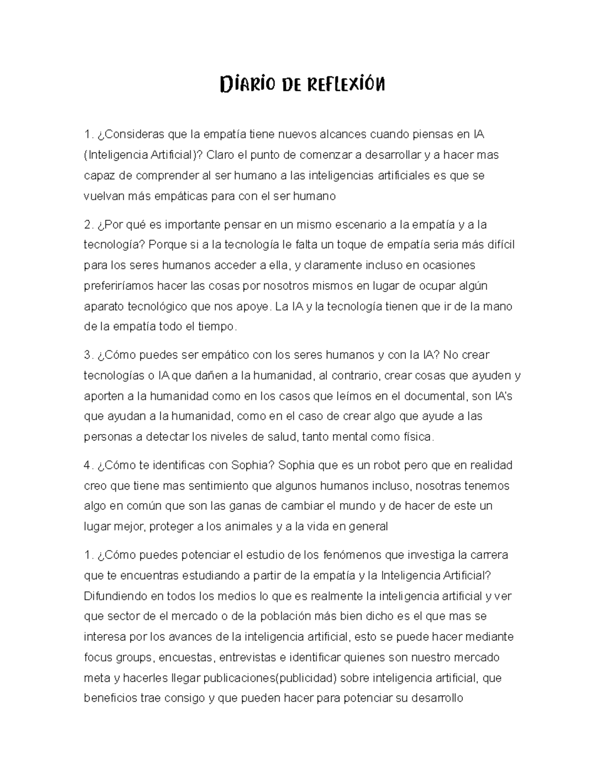 Diario de reflexió 2 - Diario de reflexión ¿Consideras que la empatía tiene nuevos alcances ...
