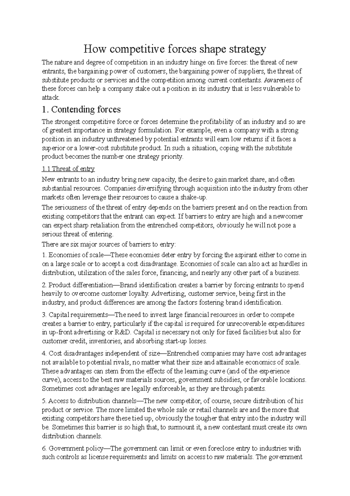 How competitive forces shape strategy Zusammenfassung - How competitive ...