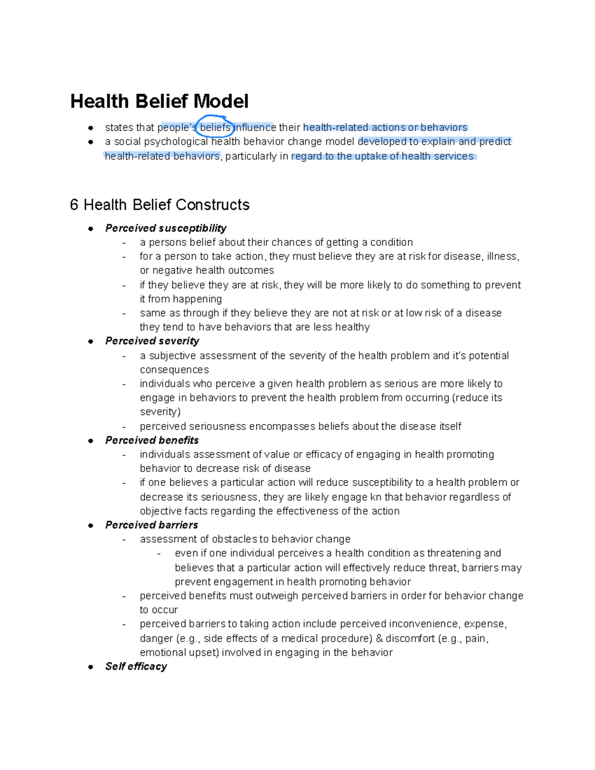 CHN - CHN - Health Belief Model states that people’s beliefs influence ...