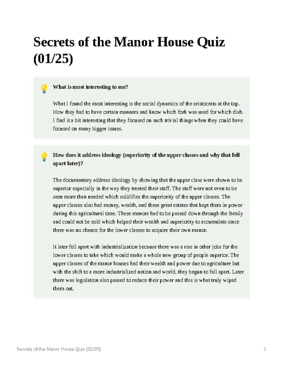 Secrets of the Manor House Quiz - How they had to have certain manners ...