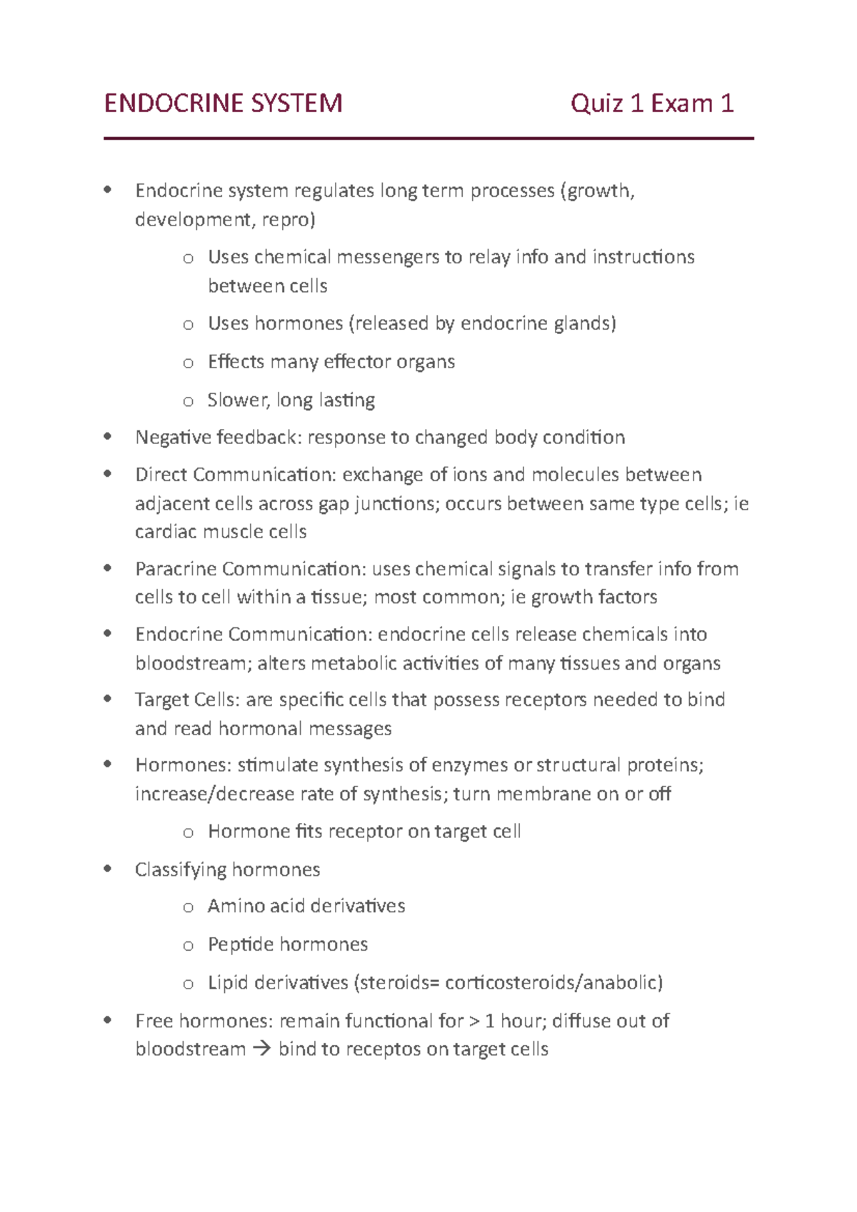 BIO Endocrine Notes - A&P - ENDOCRINE SYSTEM Quiz 1 Exam 1 Endocrine ...