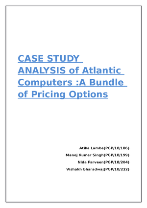 Pdfcoffee - Case study - Case Study Atlantic Computer: A Bundle of Pricing Options MBA SBM ITB ...