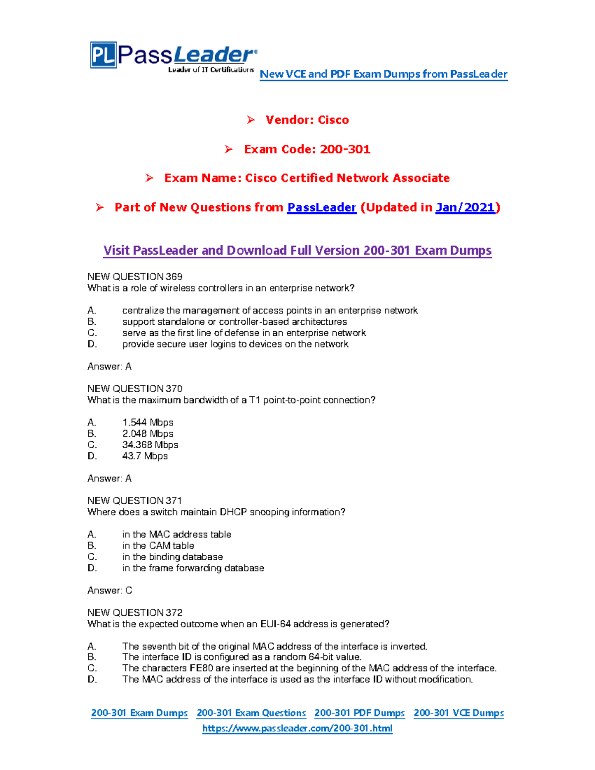 [Jan-2021-Updated] Pass Leader 2020 CCNA 200-301 Exam Dumps - 200-301 ...