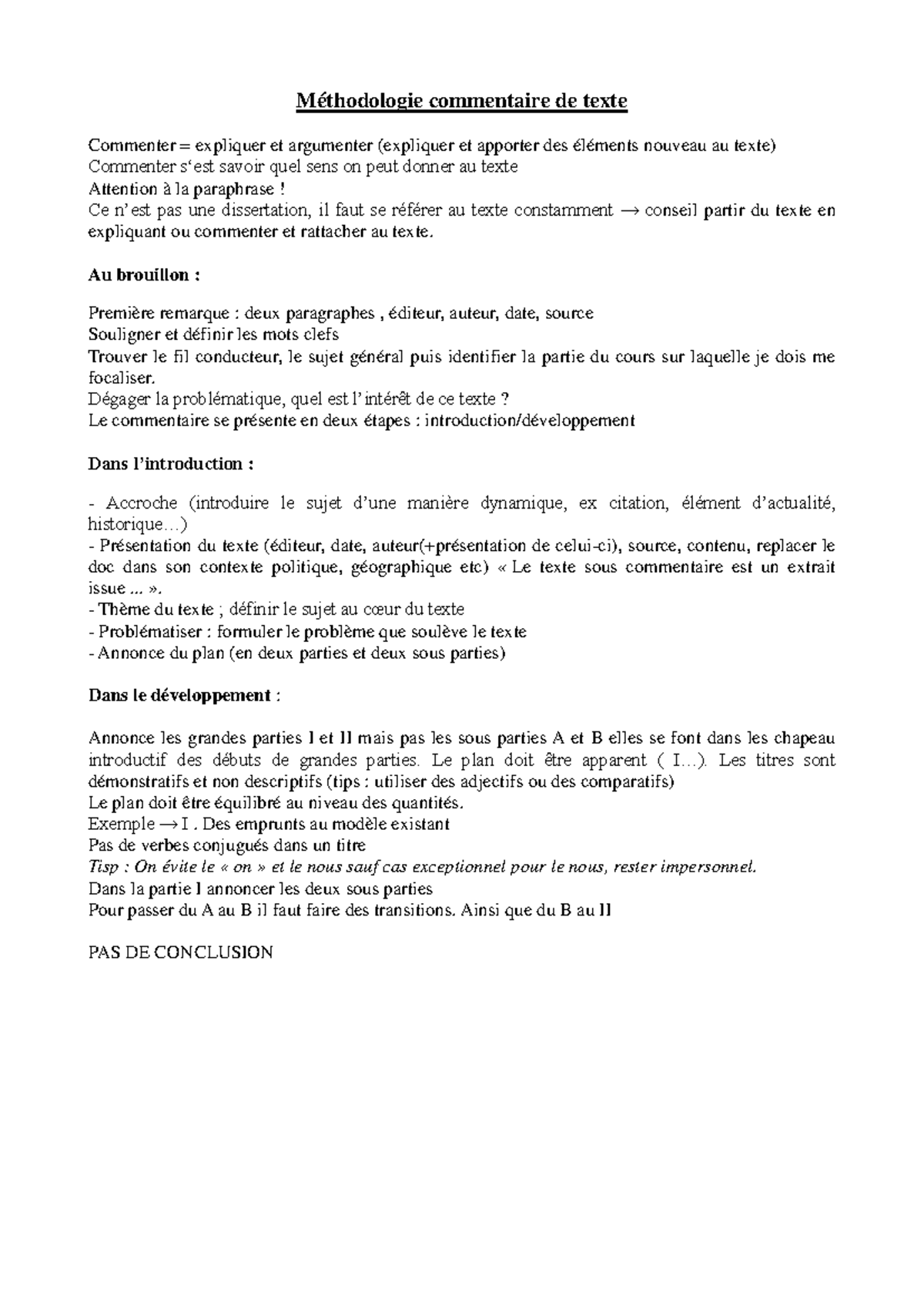 Méthodologie Commentaire De Texte Méthodologie Commentaire De Texte