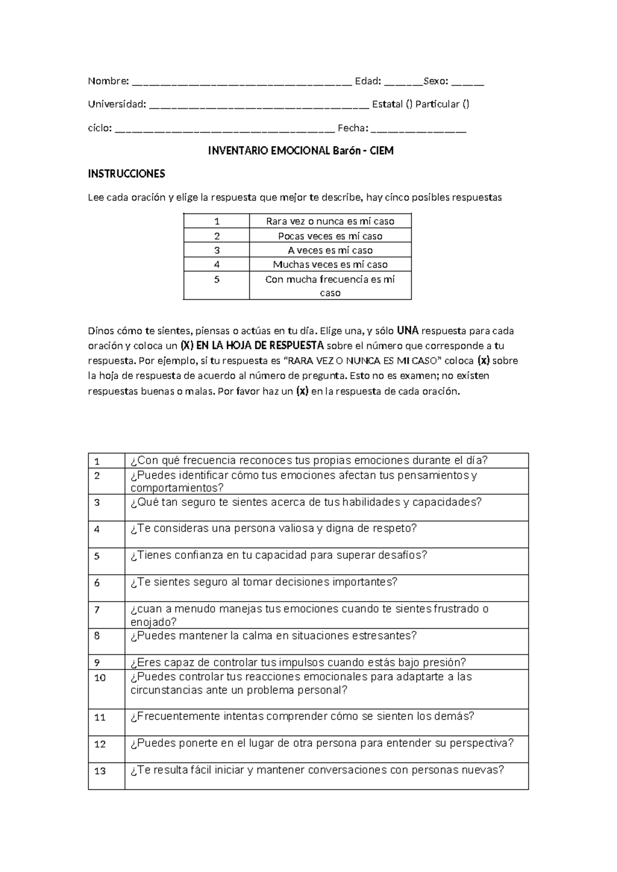 elaboración de ítems del curso de construcción de pruebas psicológicas - Nombre: - Studocu