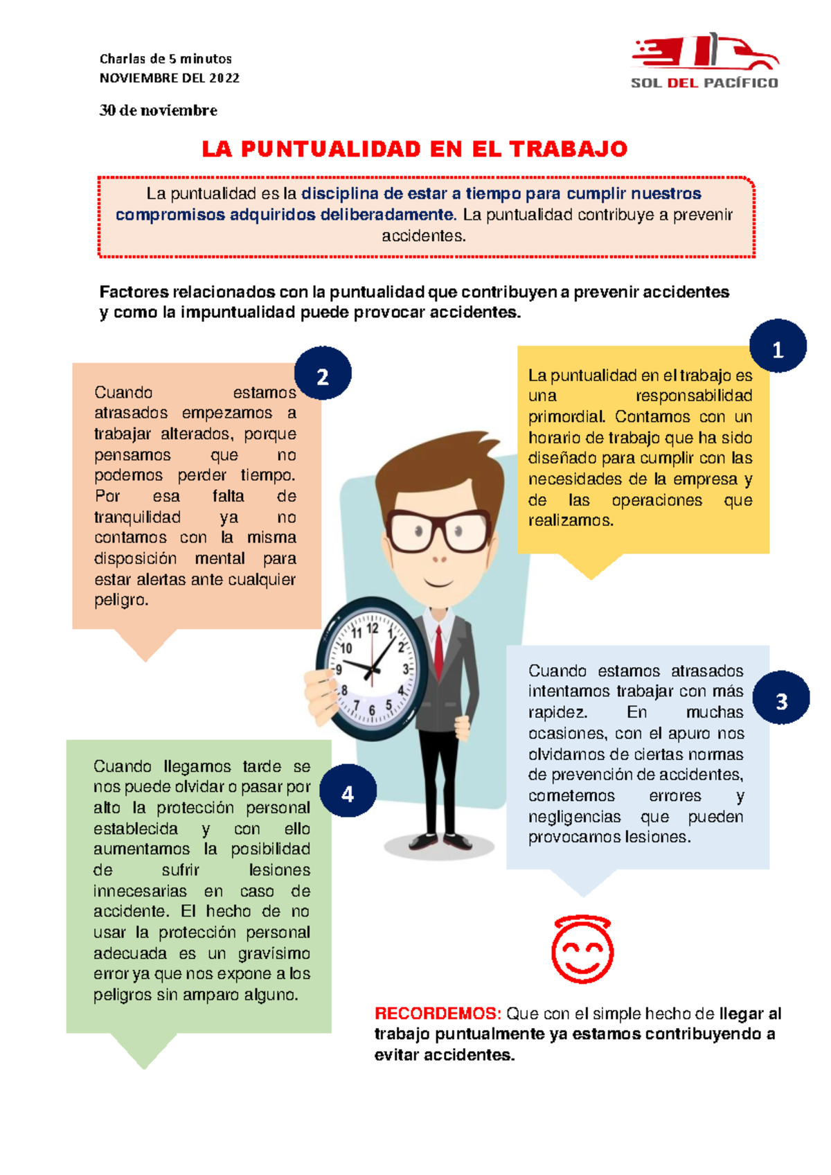 1130 Puntualidad - Charla de seguridad - Charlas de 5 minutos NOVIEMBRE DEL 2022 30 de noviembre ...