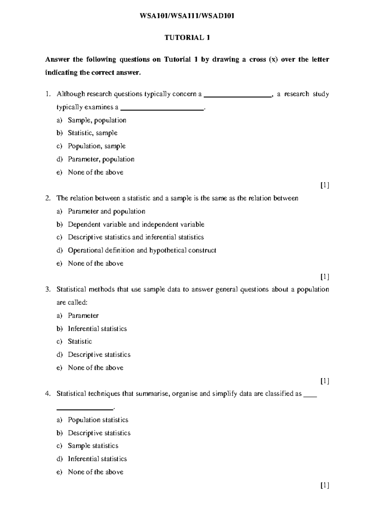 Tutorial 1 - 2018 - WSA101/WSA111/WSAD101 TUTORIAL 1 Answer the ...