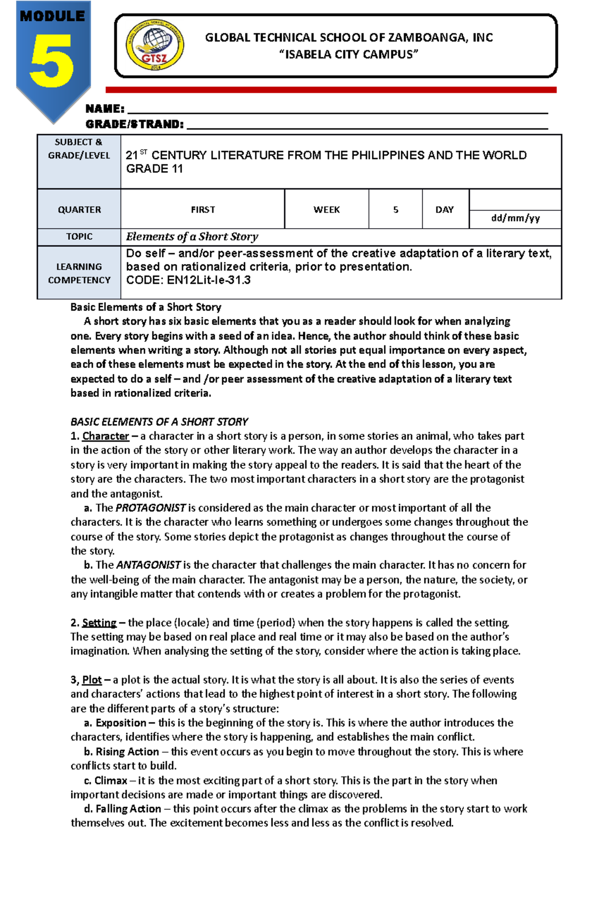 21ST Century SIR Jorick module 5 - 2 SUBJECT & GRADE/LEVEL 21 ST ...