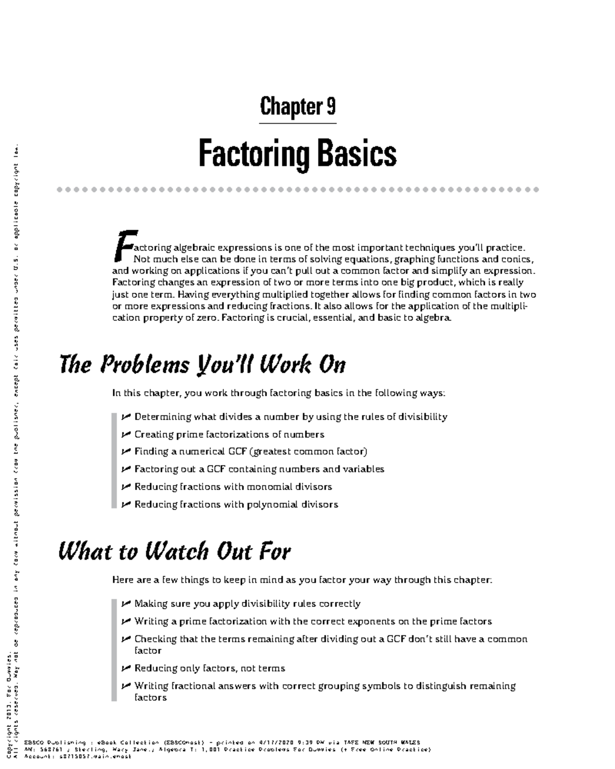 Sterling Mary Jan 2013 Chapter 9Factoring Basi Algebra I 1001Practice P ...