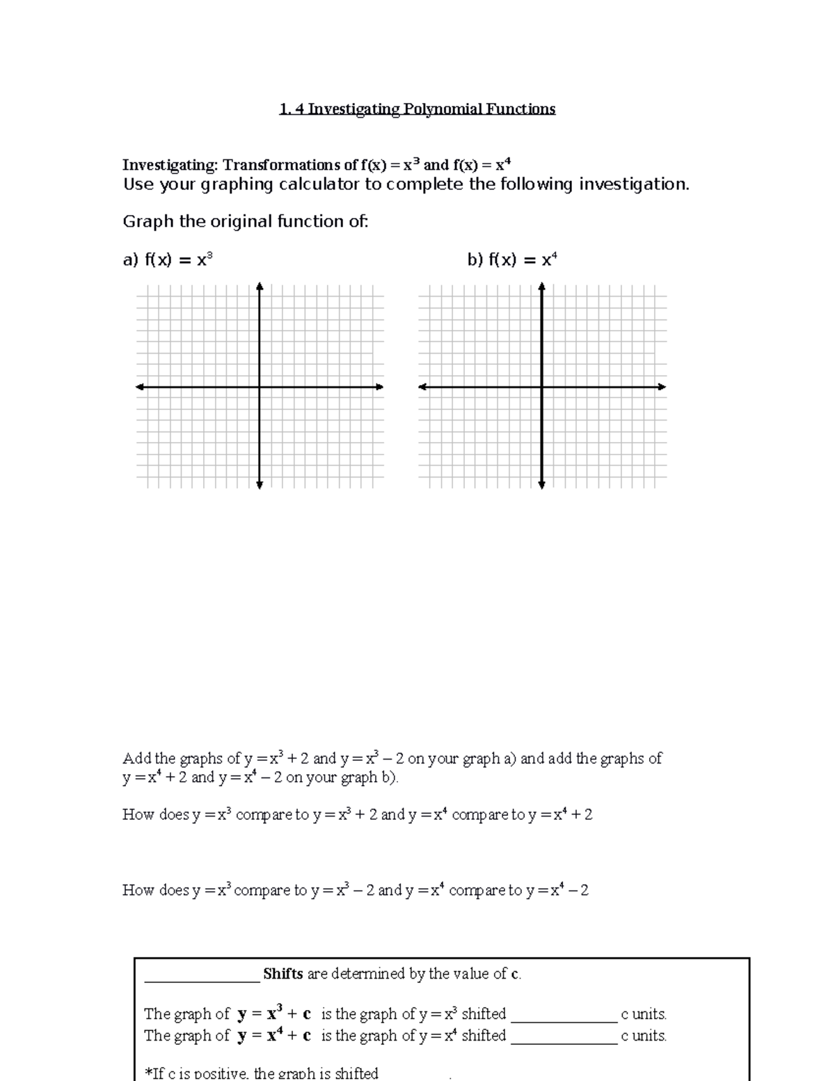 1.4 Transformations of Polynomial Functions - 4 Investigating ...