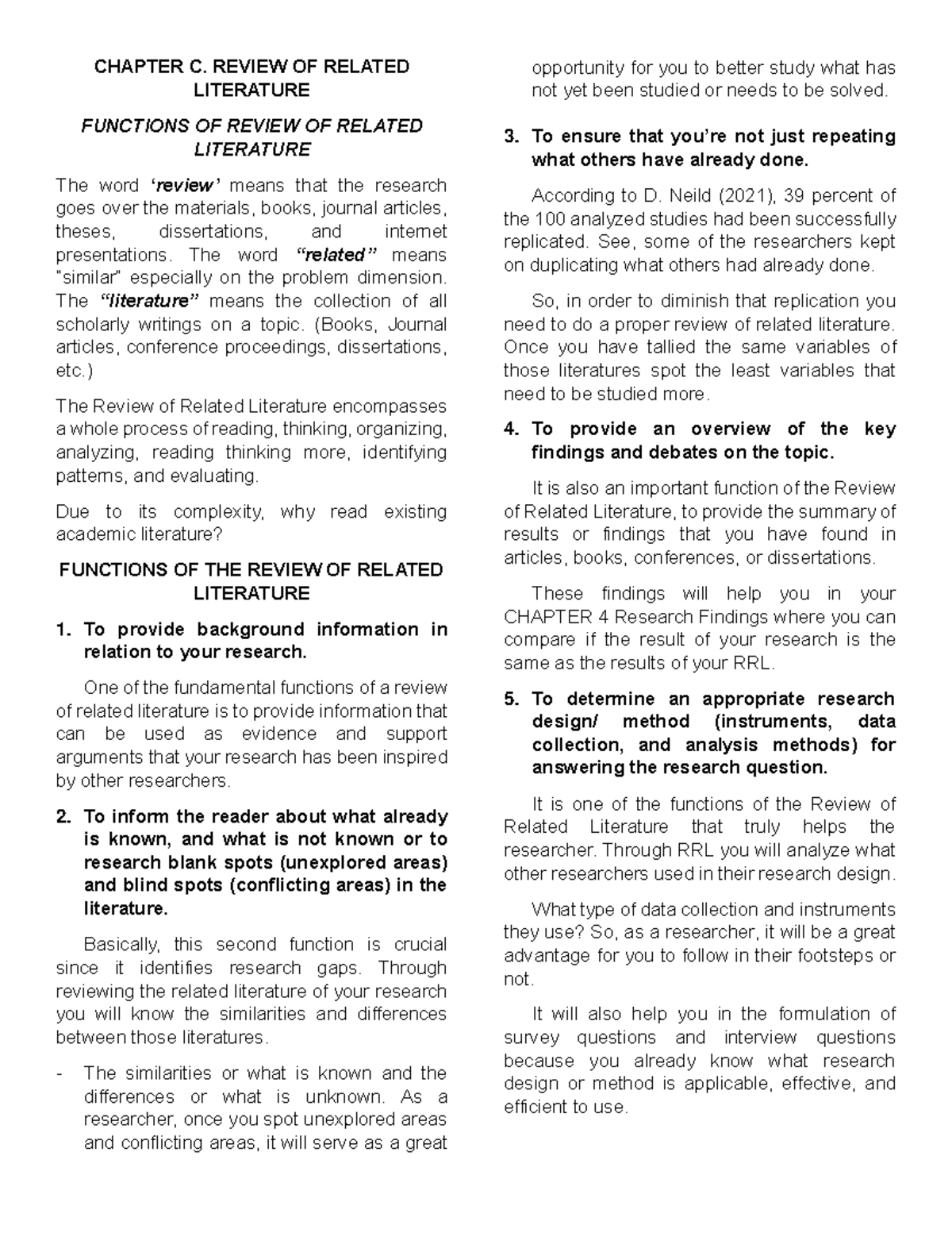 Research- Handout-C - CHAPTER C. REVIEW OF RELATED LITERATURE FUNCTIONS ...