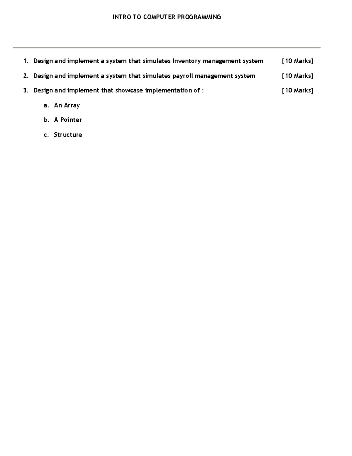 Intro to Programming Assignment II - Bachelor of business and ...