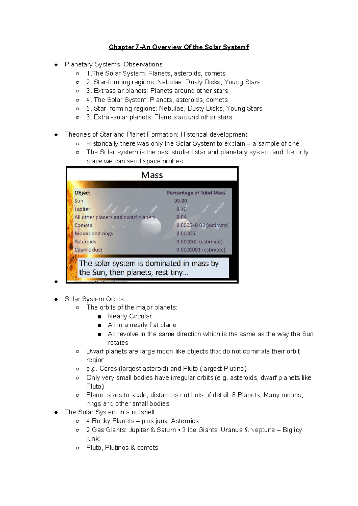Astro 1F03 Unit 4 Notes - Chapter 7-An Overview Of the Solar Systemf ...