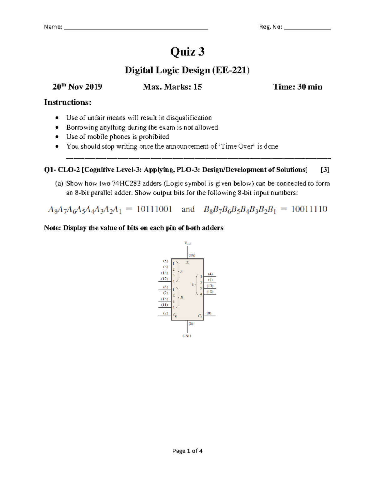 Quiz 3 Lecture Notes 3 Warning Tt Undefined Function 32 Quiz 3 Digital Logic Design Ee