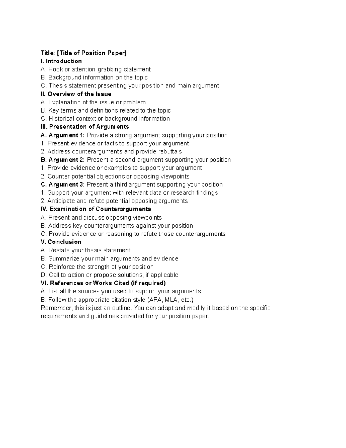 Position paper - Title: [Title of Position Paper] I. Introduction A ...