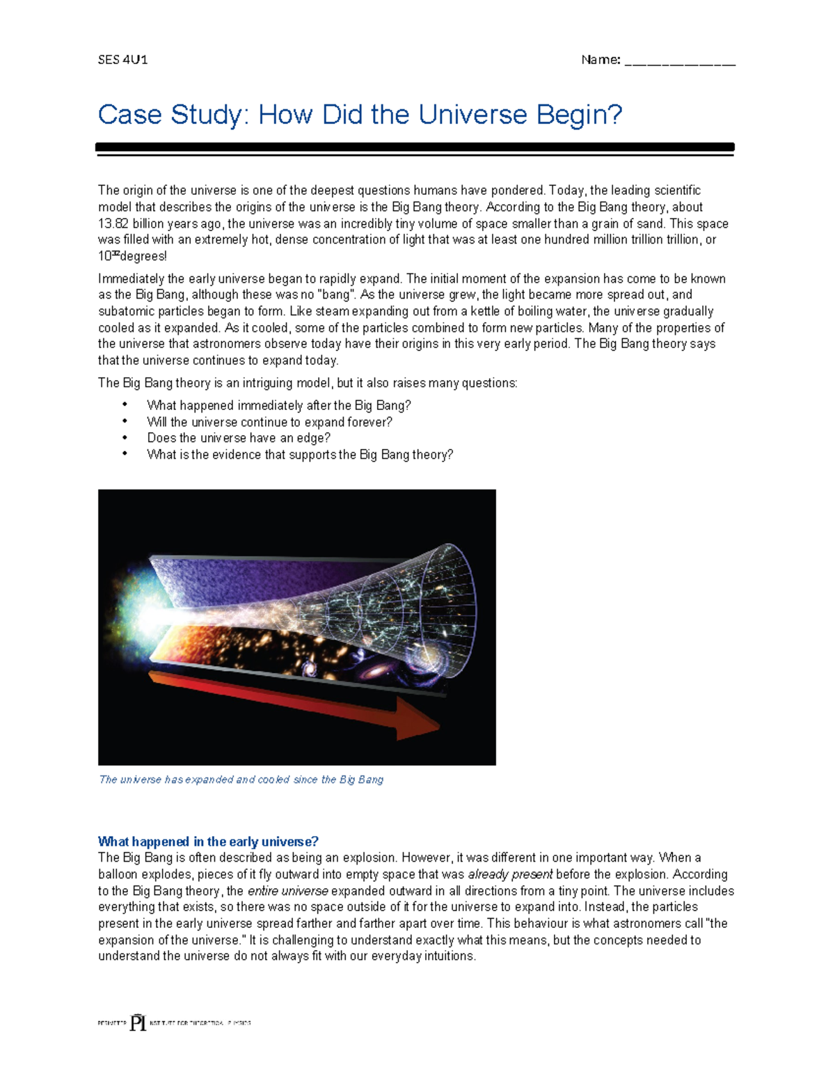 Case Study - How did the Universe Begin - SES 4U1 Name ...