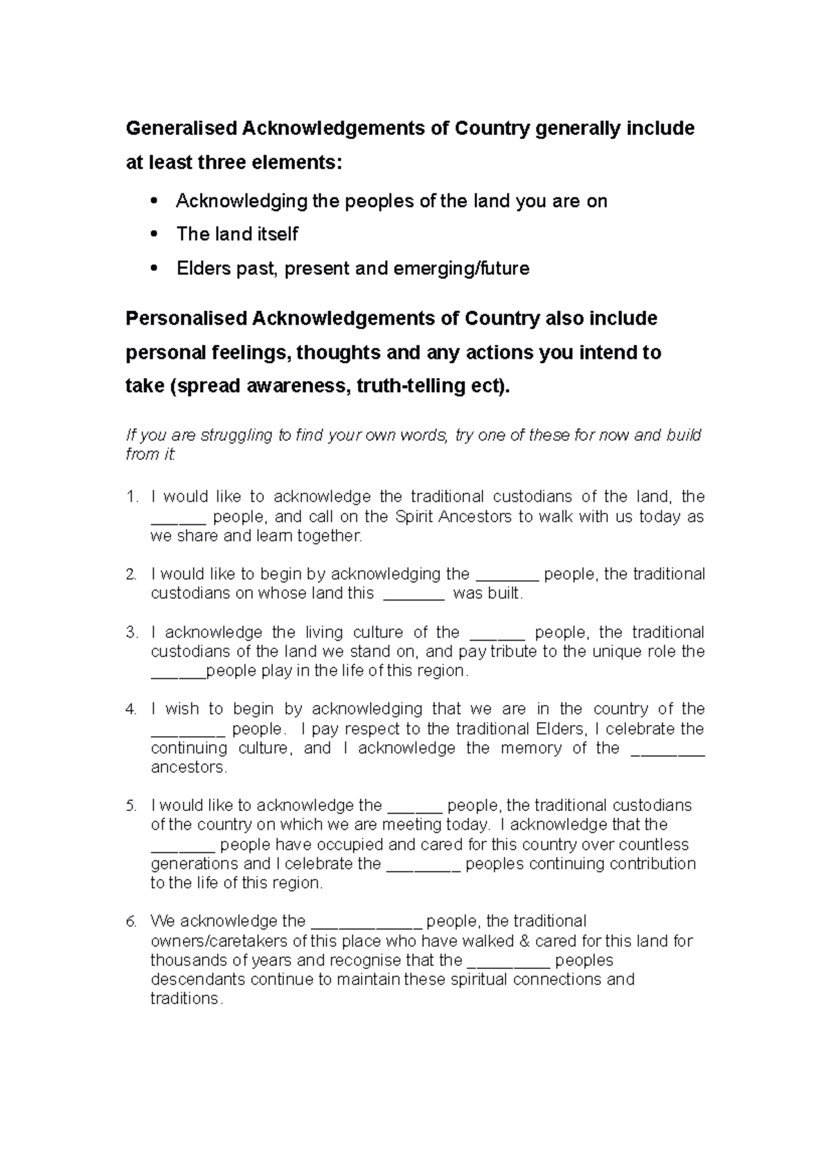 How-to Acknowledgement of Country - Generalised Acknowledgements of ...