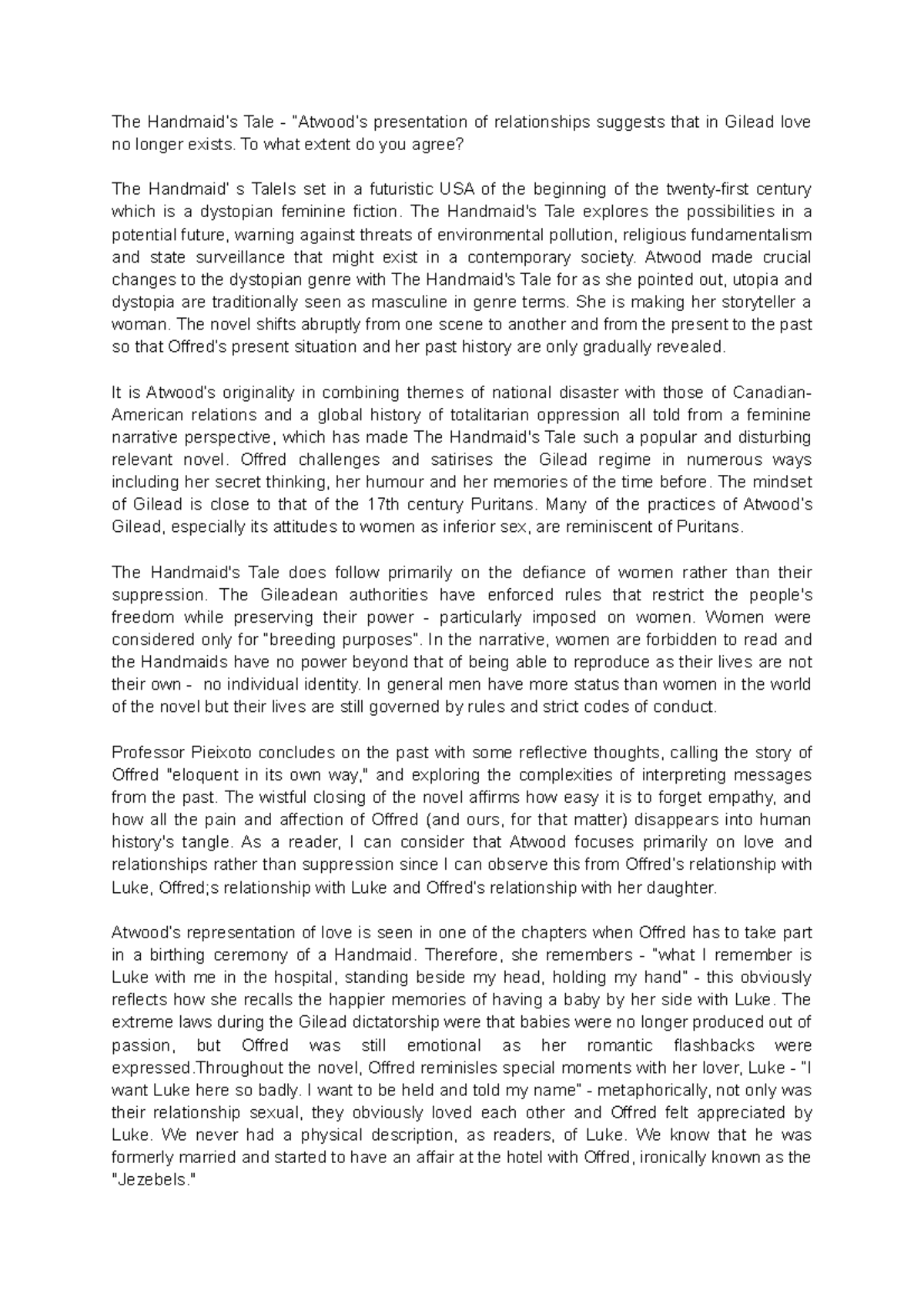 The handmaids tale 2 - The Handmaid’s Tale - “Atwood’s presentation of ...