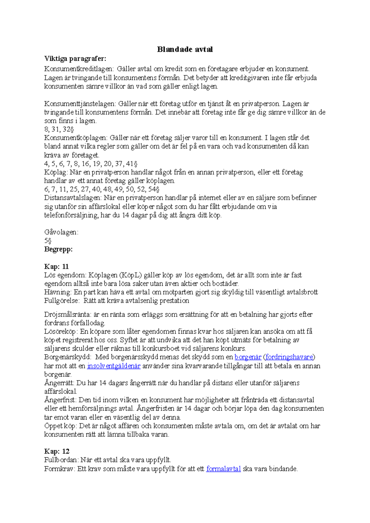 Handelsrätt övning (Köprätt, Gåva, Blandade avtal) - Blandade avtal ...