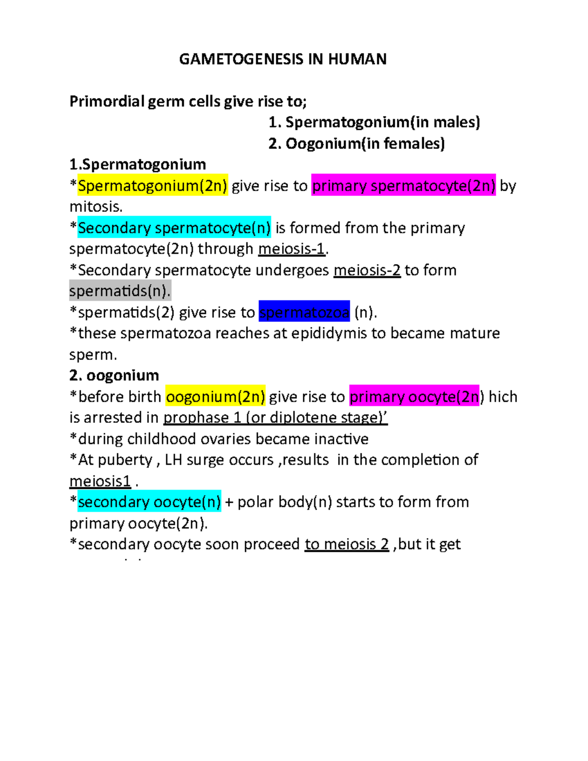 Gametogenisis - this pdf consists of point related with gametogenesis ...