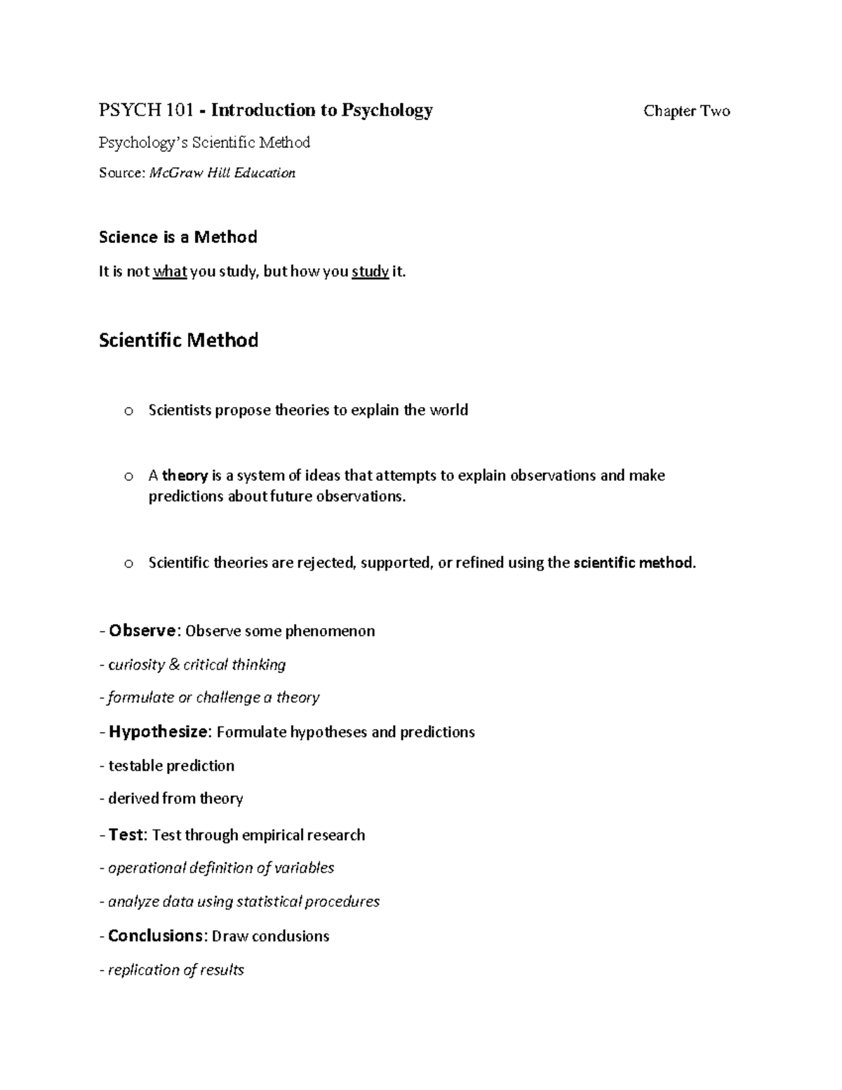 PSYCH 101 - Chapter 2 Lecture Notes - PSYCH 101 - Introduction to ...